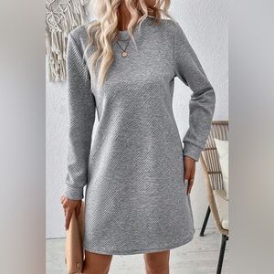 Dresses | Gray Solid Color Textured Long Sleeve Shift Dress | Poshmark